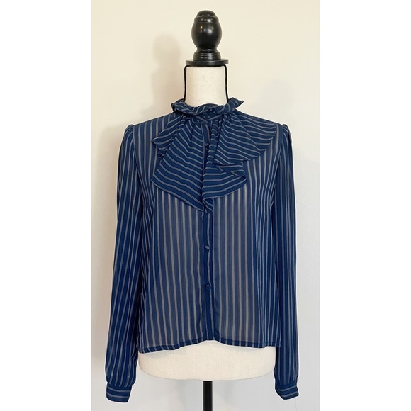Vintage | Tops | Vintage 8s Ruffle Ascot Striped Blouse | Poshmark